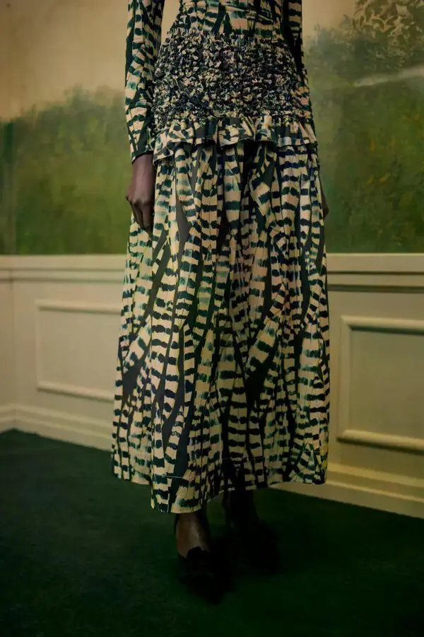 Farm Rio Smocked Leaf-print Maxi Skirt