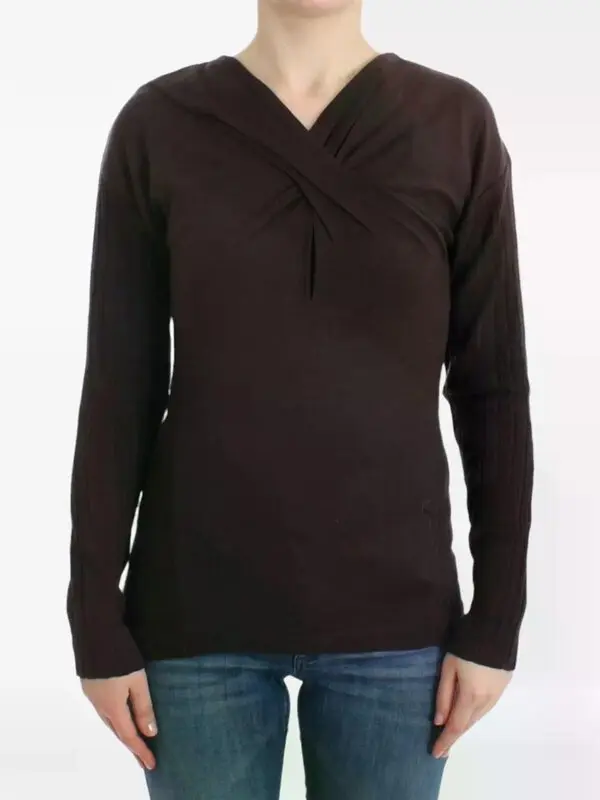 Roberto Cavalli Crossover-neck Ribbed-knit Sweater