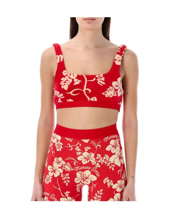 MARINE SERRE Floral-jacquard Square Neck Towel Bralette
