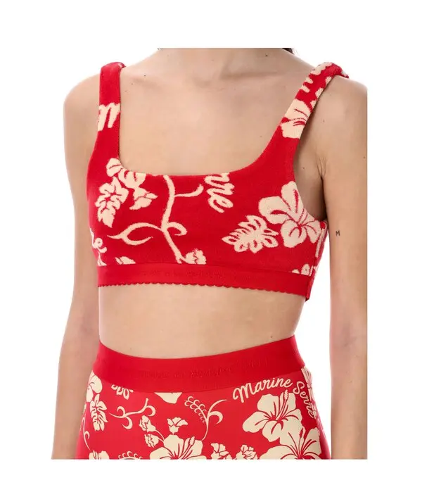 MARINE SERRE Floral-jacquard Square Neck Towel Bralette