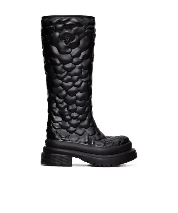 Valentino Garavani Atelier Floral-embossed Mid-calf Rain Boots - Black