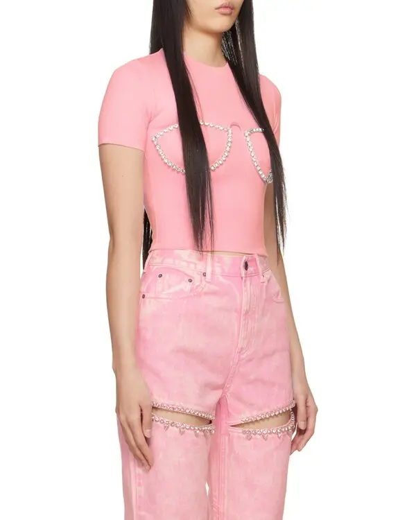 AREA Crystal-embellished Bustier-cup T-shirt