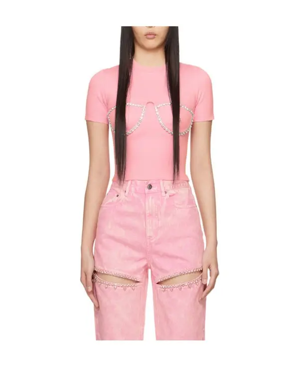 AREA Crystal-embellished Bustier-cup T-shirt