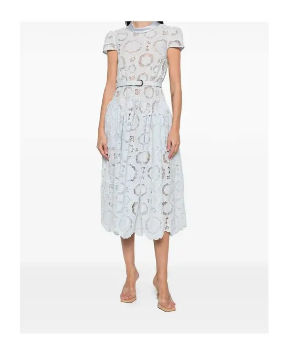 SELF-PORTRAIT Floral Lace Belted Midi Dress
