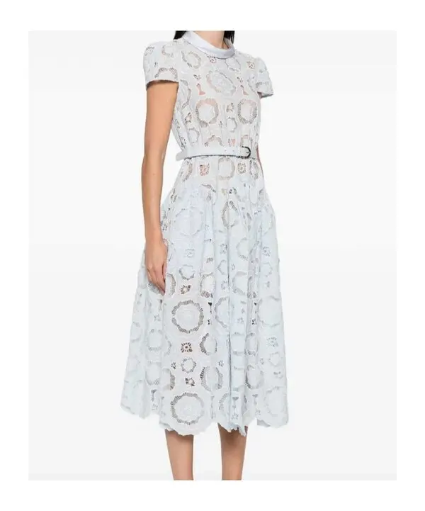 SELF-PORTRAIT Floral Lace Belted Midi Dress