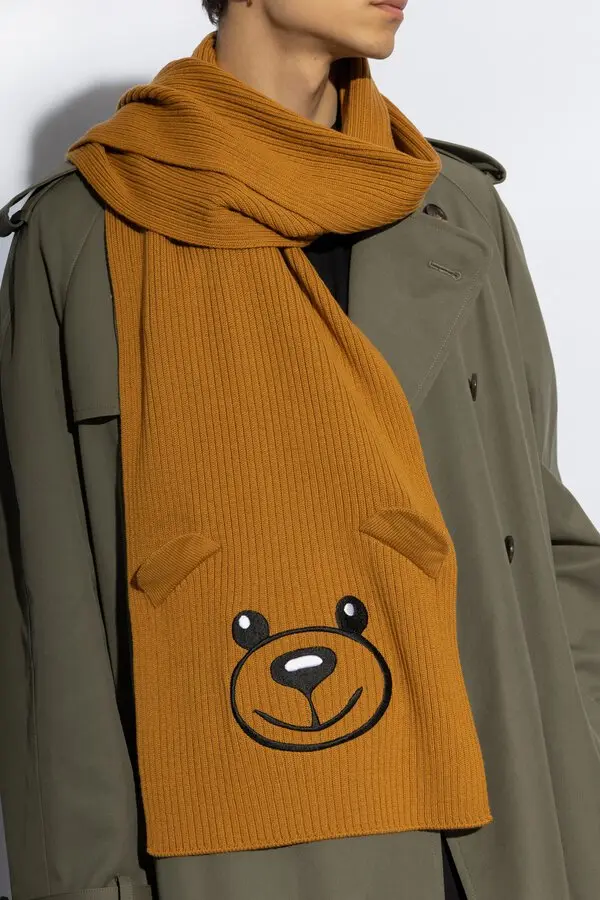 Moschino Bear Embroidered Knitted Scarf
