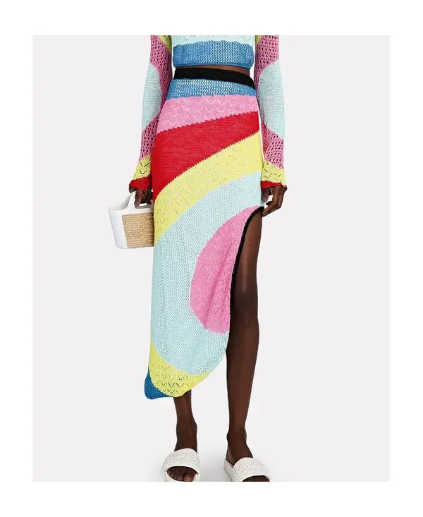 Staud Striped Asymmetric Knitted Skirt