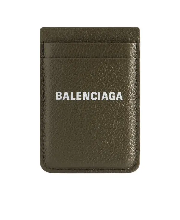 Balenciaga Cash Magnet Card Holder In Dark Green - Brown