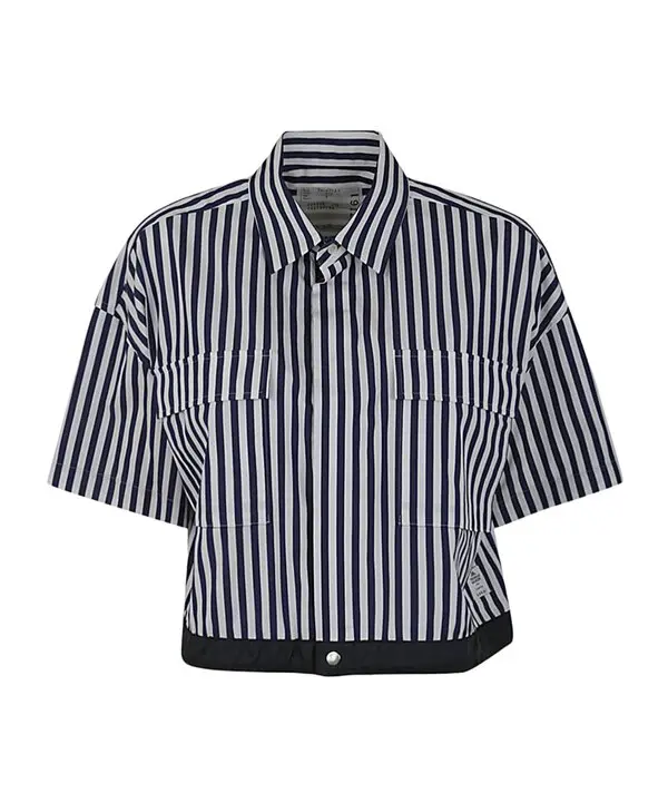 Sacai Short Sleeved Striped Cropped Shirt