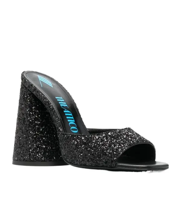 Attico Luz 105mm Glitter-embellished Mules - Black