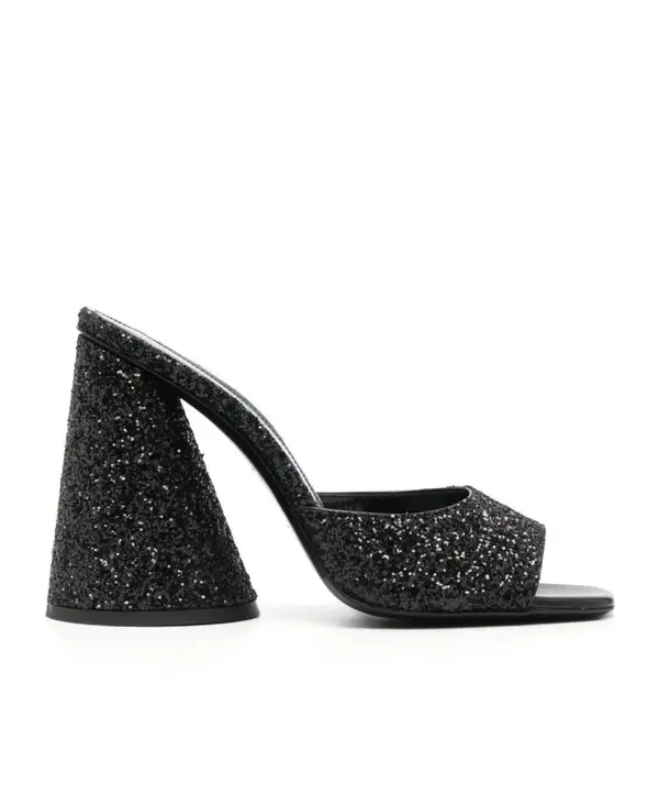 Attico Luz 105mm Glitter-embellished Mules - Black