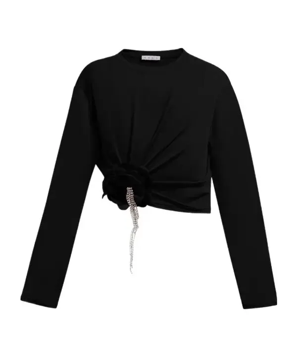 AREA Crystal-flower Draped Top
