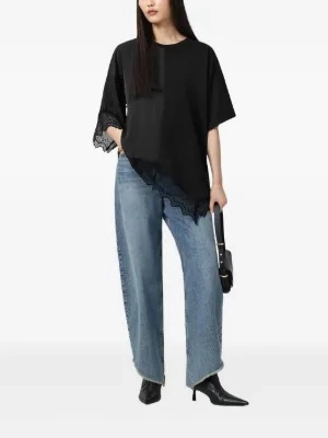 ALLSAINTS Lenny Lace-trim Asymmetric T-shirt - Black