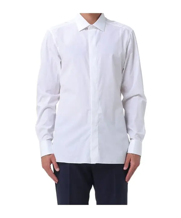 Zegna Poplin-texture Classic-collar Shirt - White
