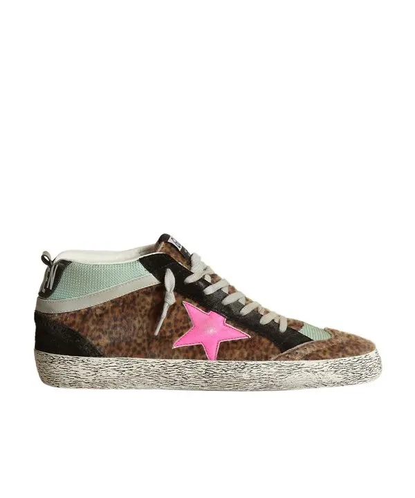 GOLDEN GOOSE Mid Star In Leopard-print Pony Skin With Fuchsia Leather Star - Multicolor