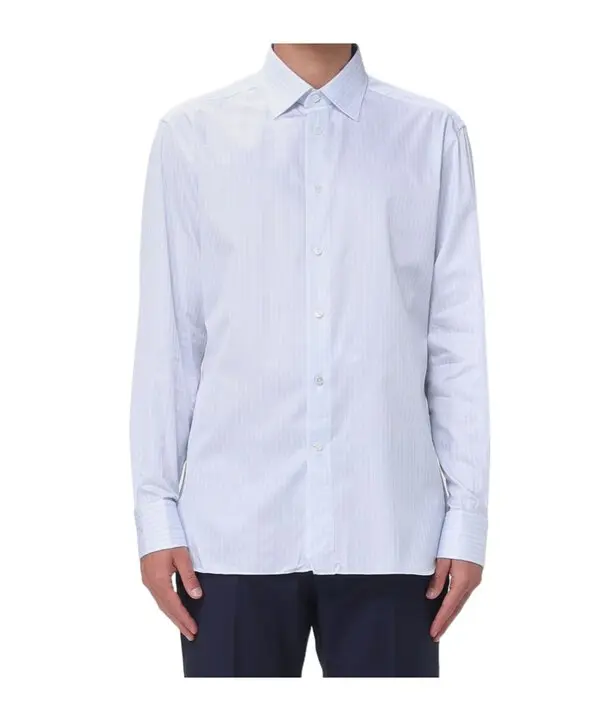 Zegna Striped Poplin Shirt - Blue