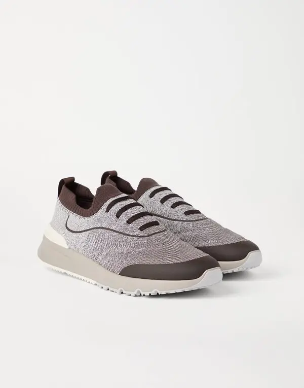Brunello Cucinelli Logo Embossed Knitted Lace-up Sneakers