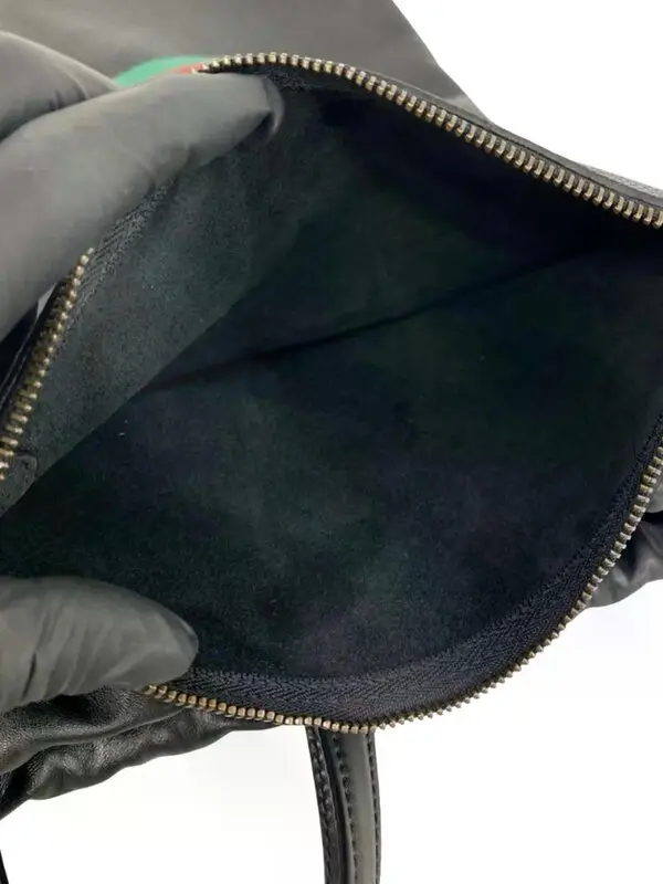 Gucci 2000-2015 Grained Calfskin Web Logo Drawstring Backpack - Black