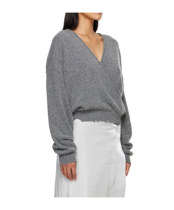 OPEN YY Wool-blend Crossover Wrap-style Knit Sweater - Grey