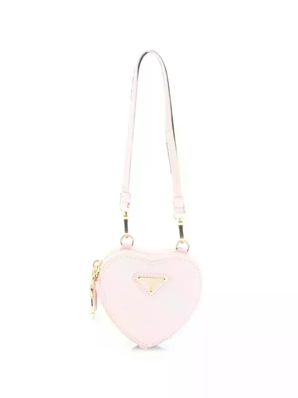 Prada Heart Double Zip Pouch With Strap Saffiano Leather Mini Satchel