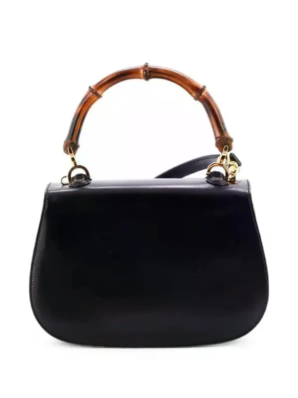 Gucci Vintage Convertible Bamboo Top Handle Bag Leather Small Satchel - Black