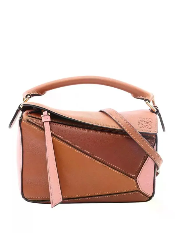 Loewe 2000-2026 Mini Tricolor Calfskin Puzzle Satchel - Brown