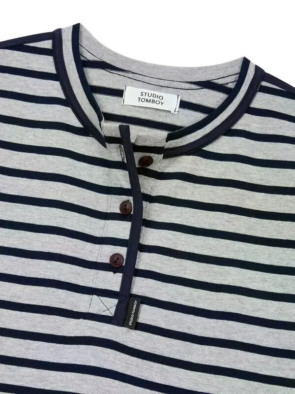 STUDIO TOMBOY Striped Henley-neck T-shirt