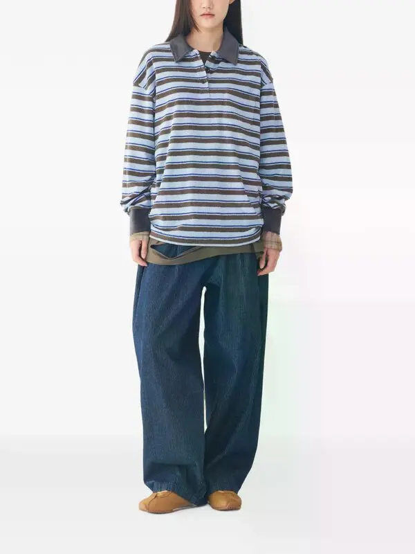 STUDIO TOMBOY Striped Long-sleeve Polo Shirt