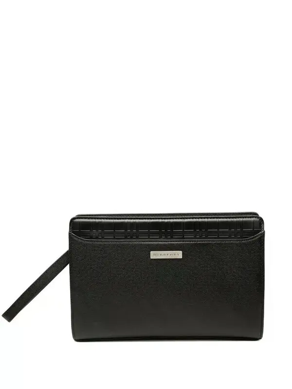 Burberry 2000-2017 Check Embossed Leather Trimmed Clutch Bag