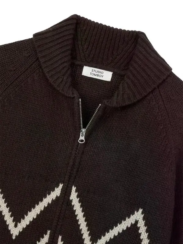 STUDIO TOMBOY Zigzag-knit Zip-up Cardigan