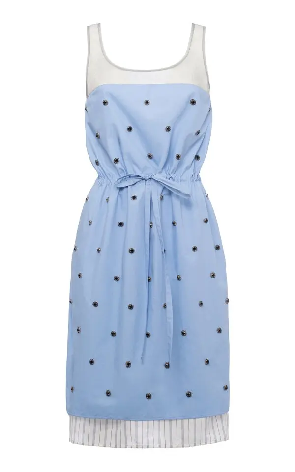 DES_PHEMMES Balloon Cotton-blend Mini Dress - Light Blue