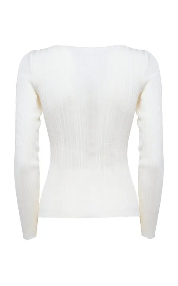 DES_PHEMMES Henley Ribbed Knit Top - White