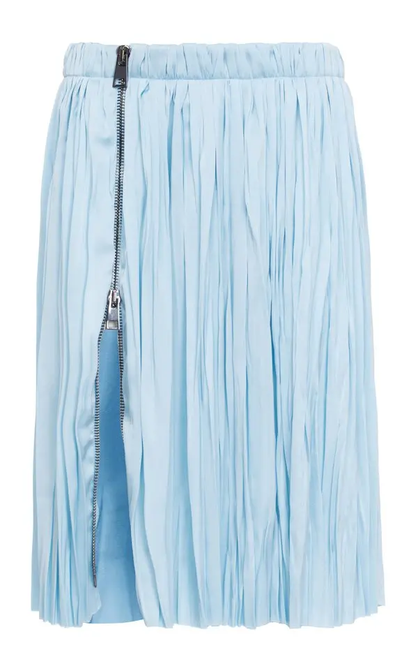 DES_PHEMMES Crinkle Pleated Satin Midi Skirt - Blue