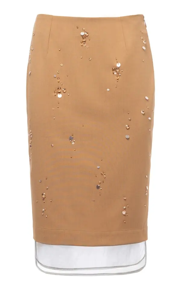 DES_PHEMMES Embellished Twill Midi Skirt