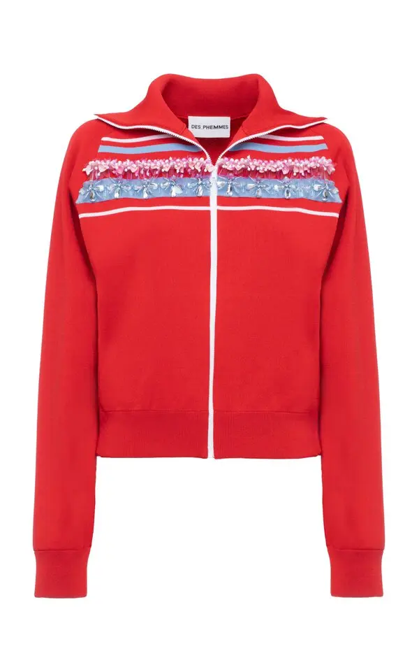 DES_PHEMMES Embroidered Knit Jacket - Red