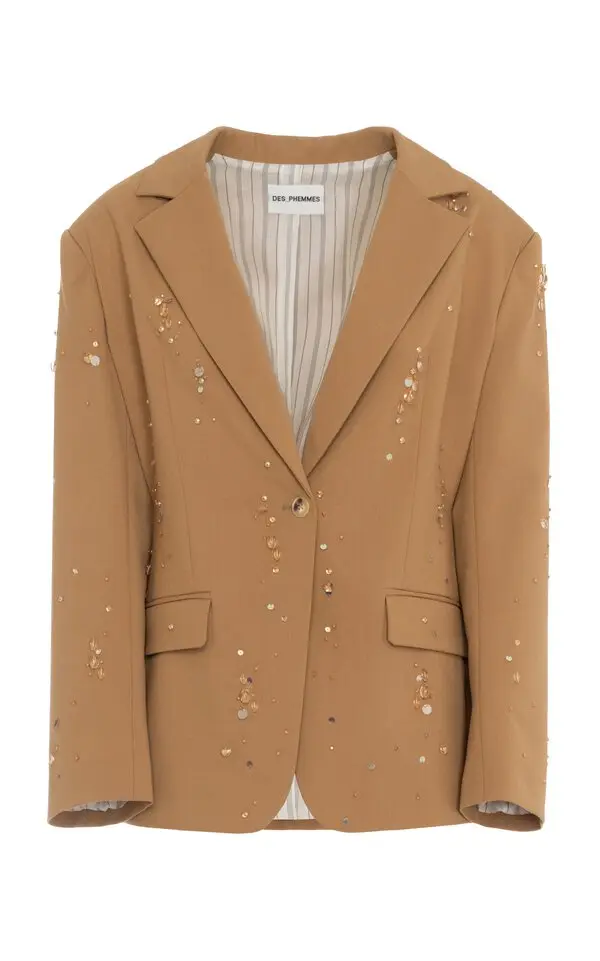 DES_PHEMMES Single-breasted Crepe Blazer - Brown