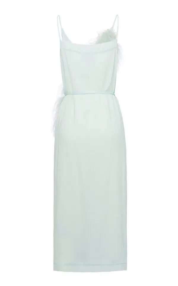 DES_PHEMMES Feathered Crepe Midi Dress - Light Blue
