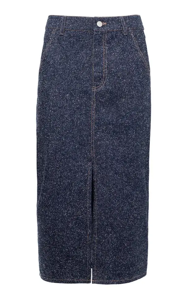 DES_PHEMMES Pencil Cotton-blend Midi Skirt - Navy