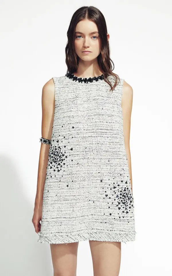 DES_PHEMMES Embellished Cotton-blend Mini Dress