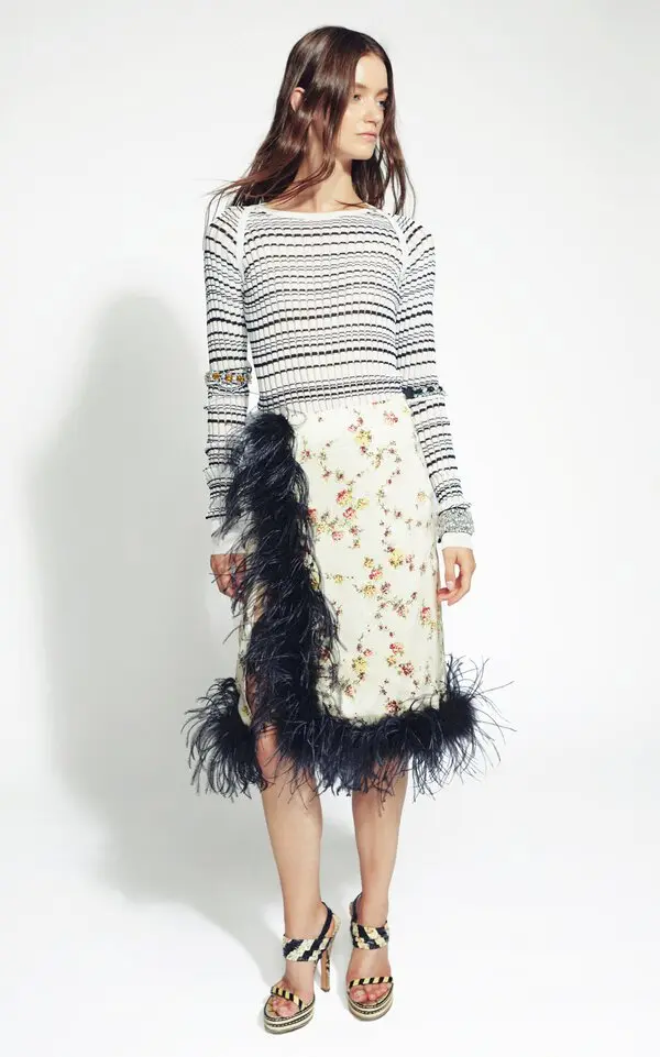 DES_PHEMMES Slit Feathered Midi Skirt