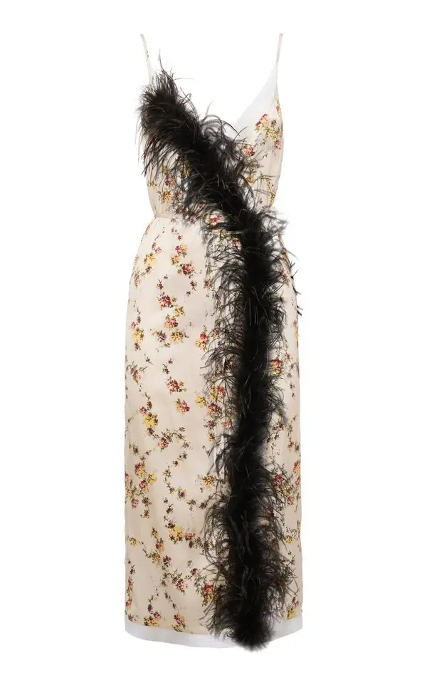 DES_PHEMMES Wrap Feathered Midi Dress