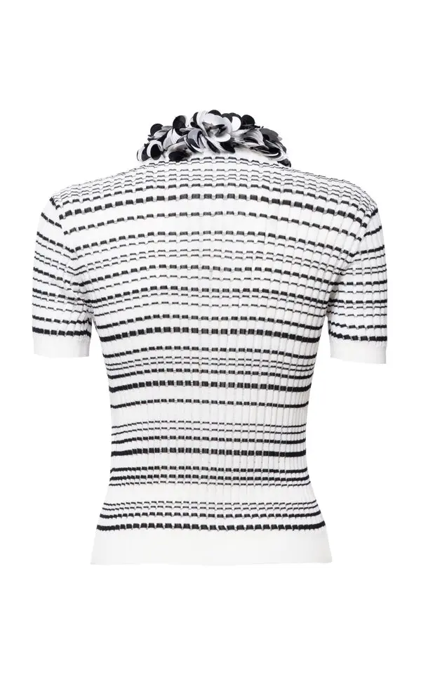 DES_PHEMMES Embellished Ribbed Knit Polo Shirt