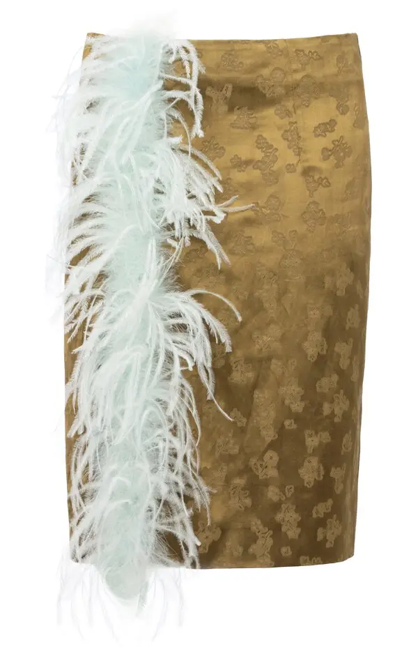 DES_PHEMMES Slit Jacquard Midi Skirt - Green