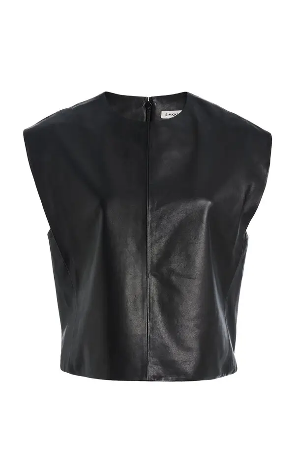 Simkhai Fontaine Leather Cropped Top - Black