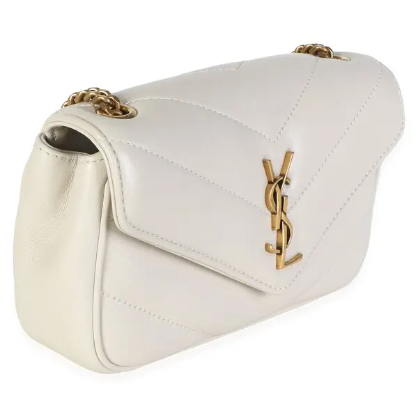Saint Laurent Crema Chevron Lambskin Monogram Loulou Bag