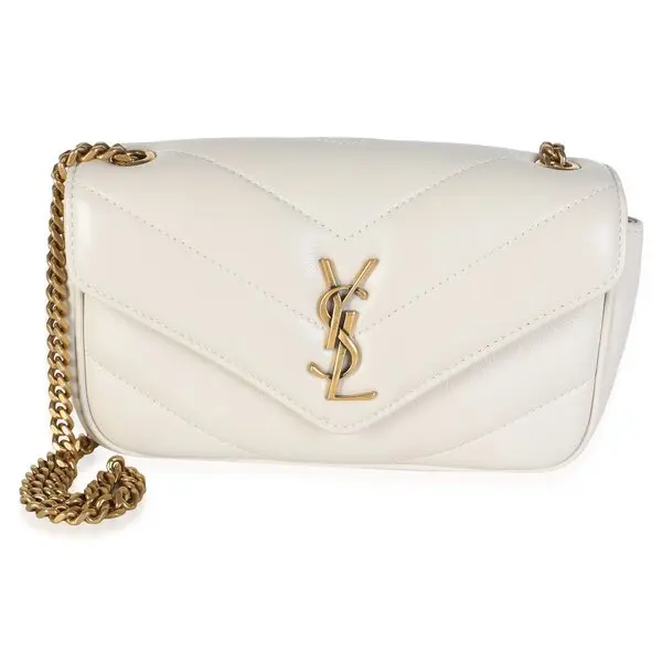 Saint Laurent Crema Chevron Lambskin Monogram Loulou Bag - Beige