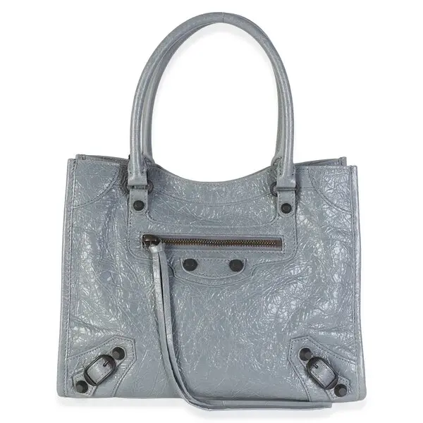 Balenciaga Blue Grey Agneau Arena Le City Tote Bag - Gray