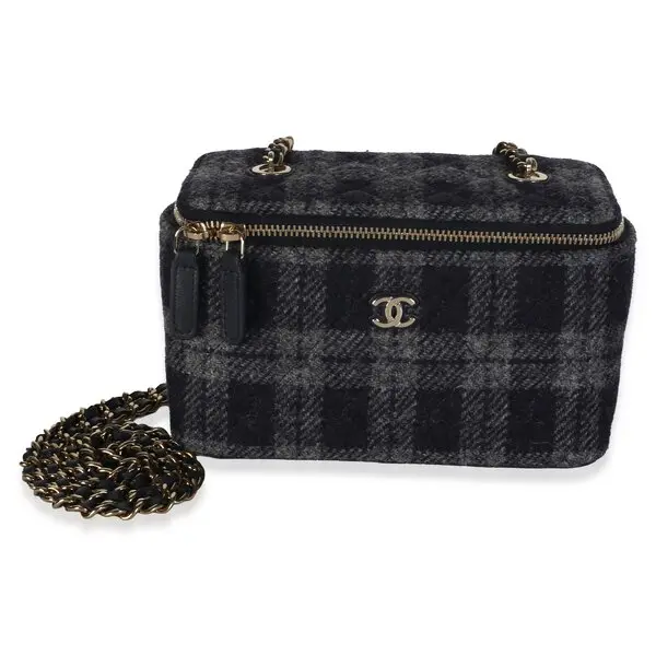 Chanel Multicolor Tweed Vanity Case With Chain - Blue