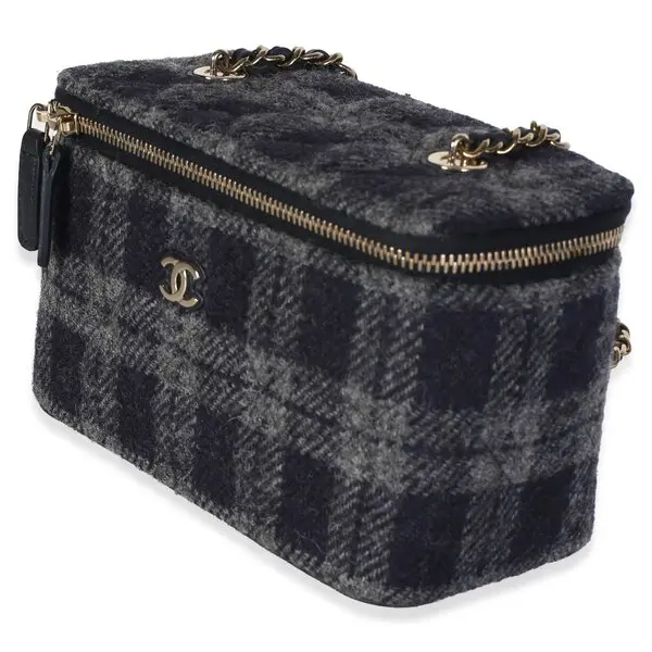 Chanel Multicolor Tweed Vanity Case With Chain - Blue