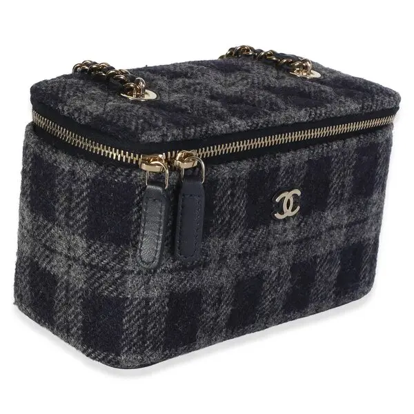 Chanel Multicolor Tweed Vanity Case With Chain - Blue
